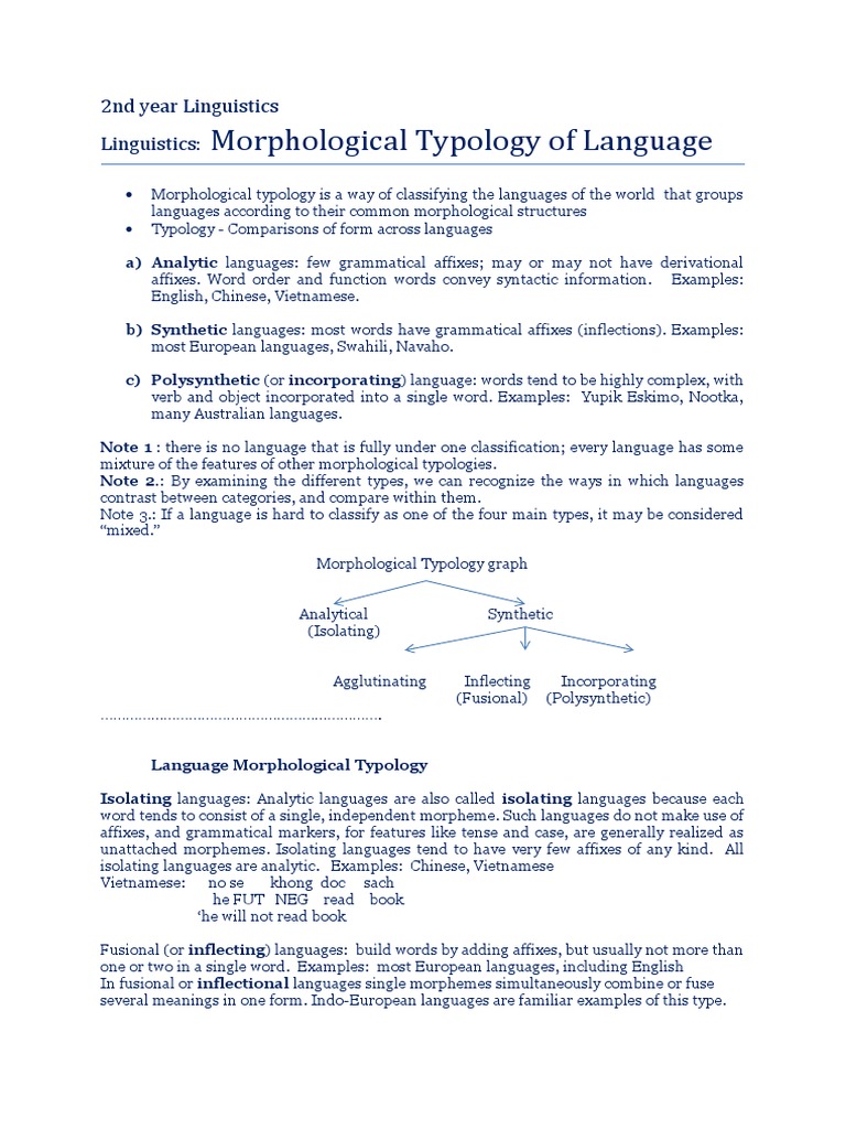 2nd Year Linguistics Morphology Typology | PDF | Morphology ...