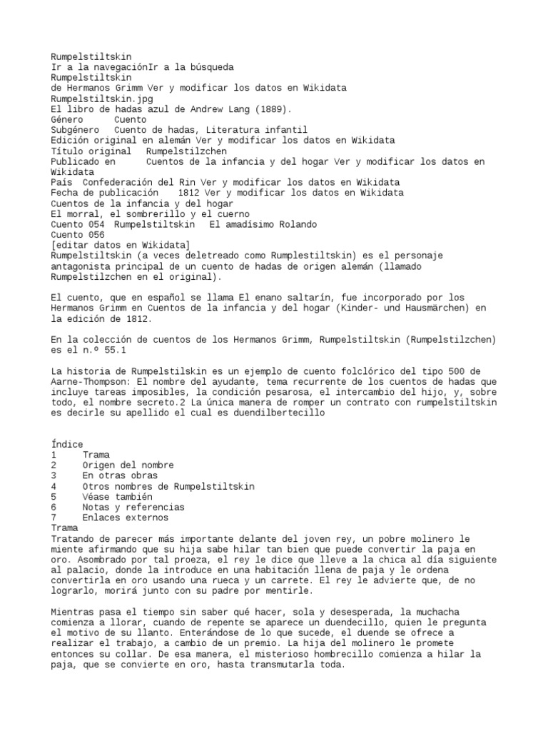 Rumpelstiltskin | PDF