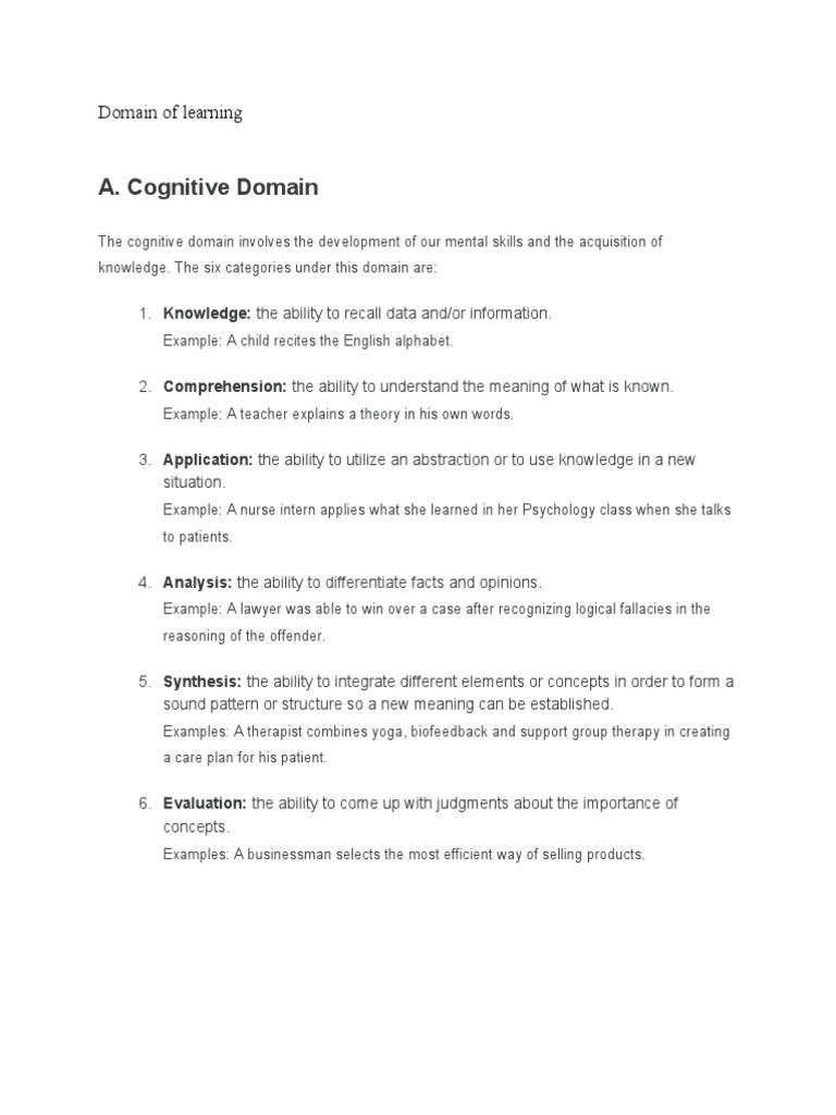 Cognitive Domain | PDF | Self-Improvement | Science & Mathematics