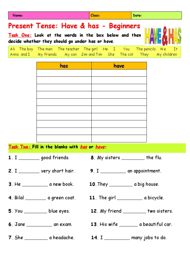 Present Tense Have Has Beginners Grammar Guides - 129349 | PDF | Career ...