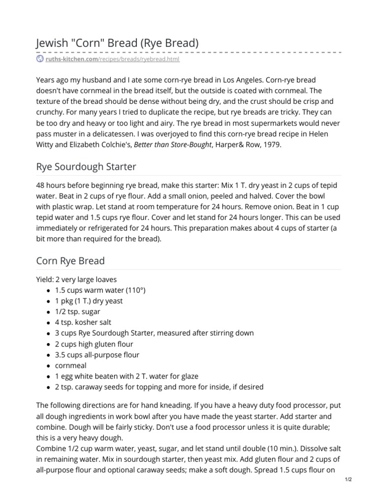 Jewish Corn Bread Rye Bread | PDF | Breads | Dough