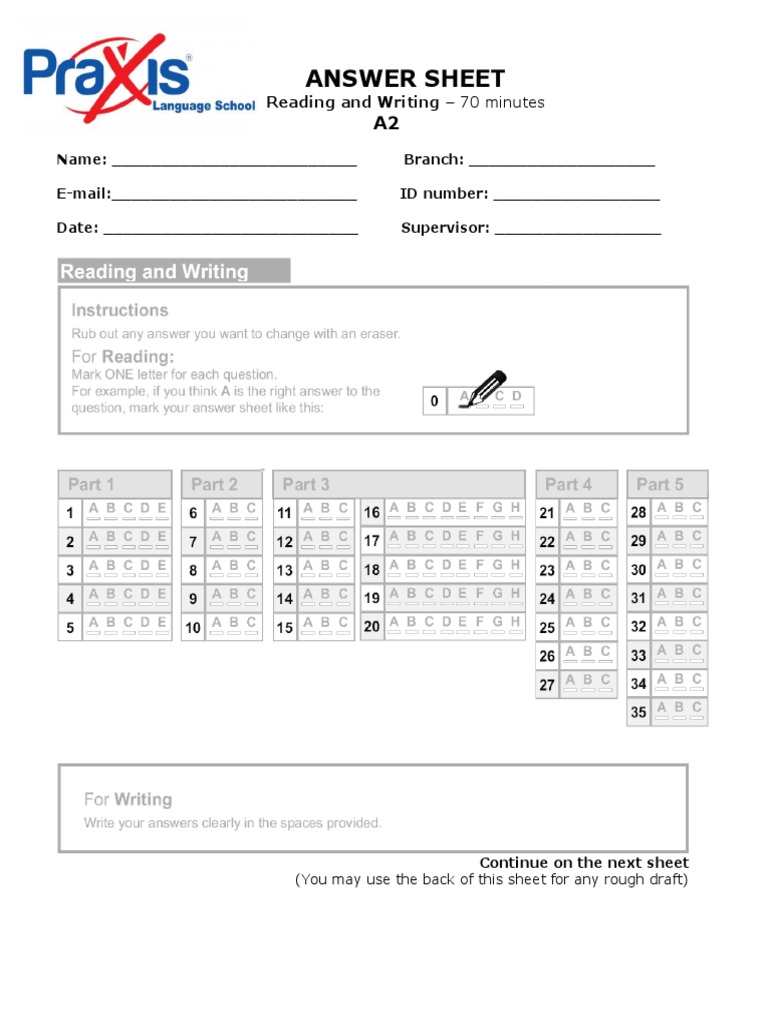 Answer Sheet: Reading and Writing - 70 Minutes | PDF | Beverages