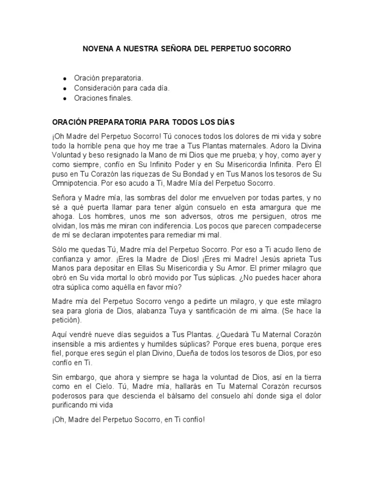 Novena A Nuestra Señora Del Perpetuo Socorro Pdf Oración María