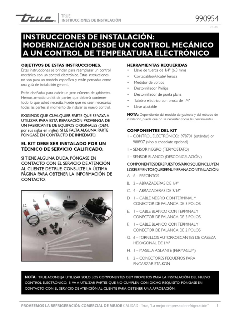 En Español - True Instructions 990954 Electronic Control Conversion ...