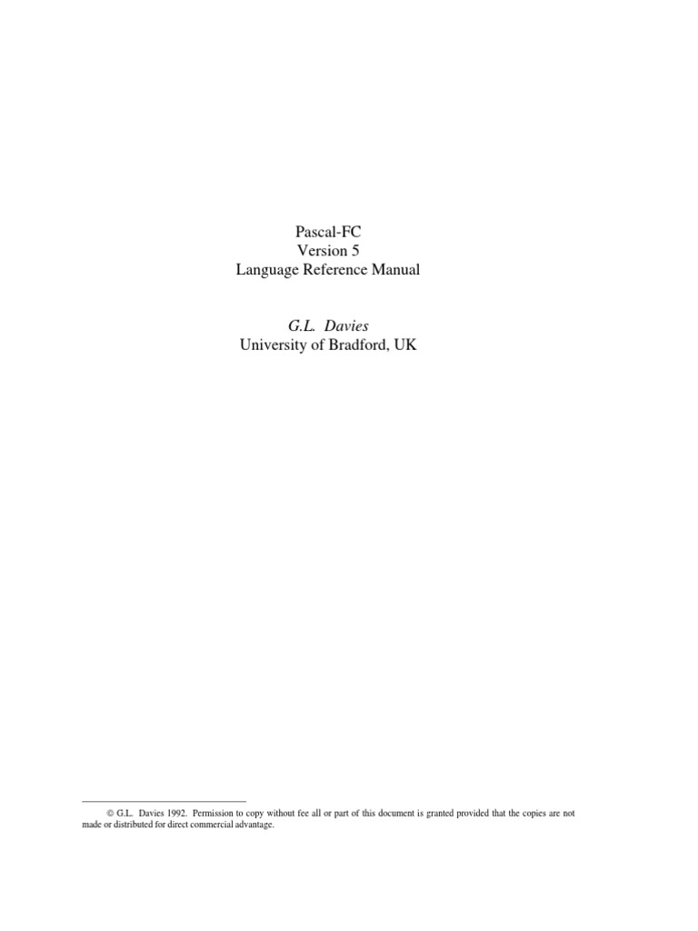Pascal-FC Language Reference Manual: G.L. Davies | Download Free PDF ...