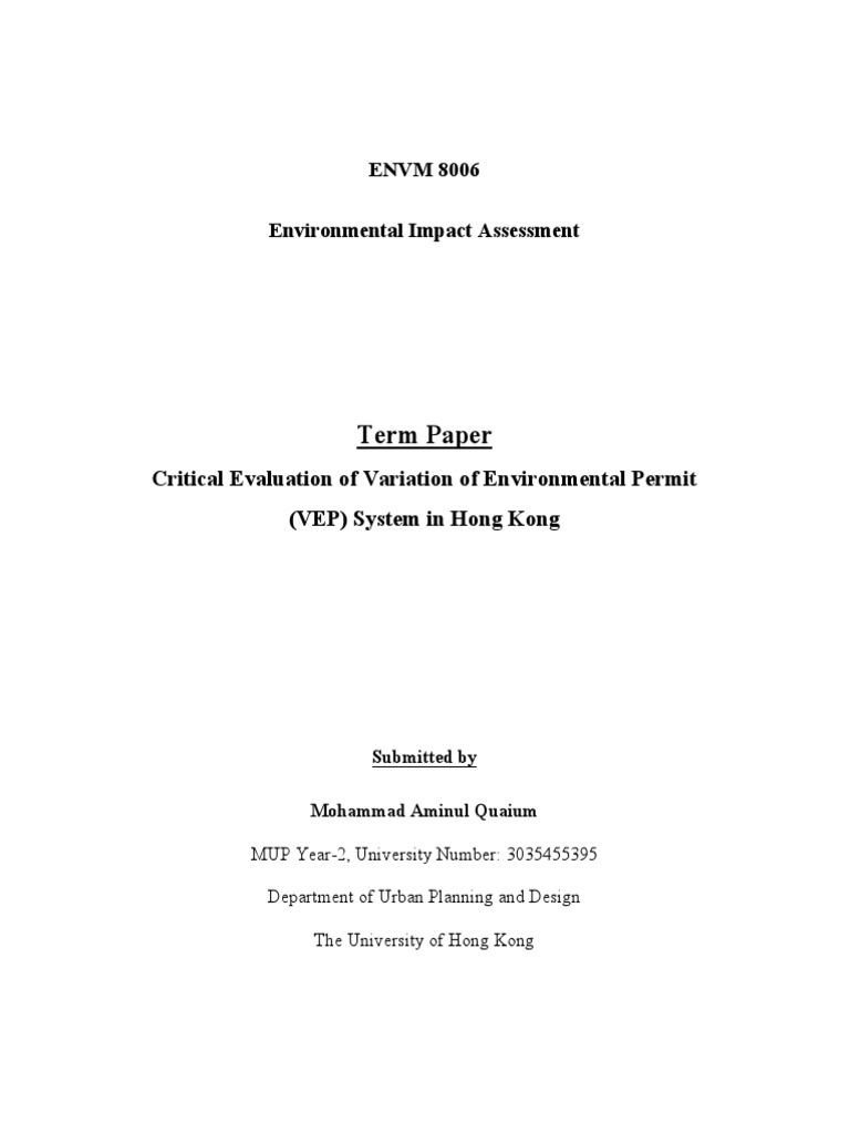 Critical Evaluation of Variation of Environmental Permit (VEP) System ...