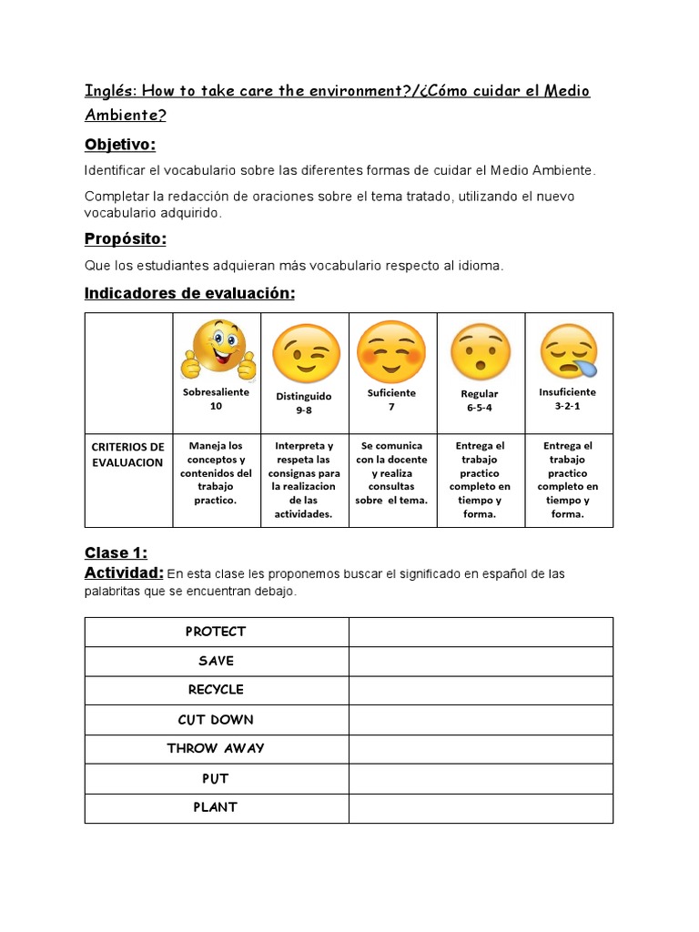 Cuidando el Medio Ambiente en Inglés | PDF