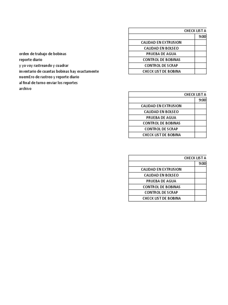 Check List Actividades Diarias | PDF