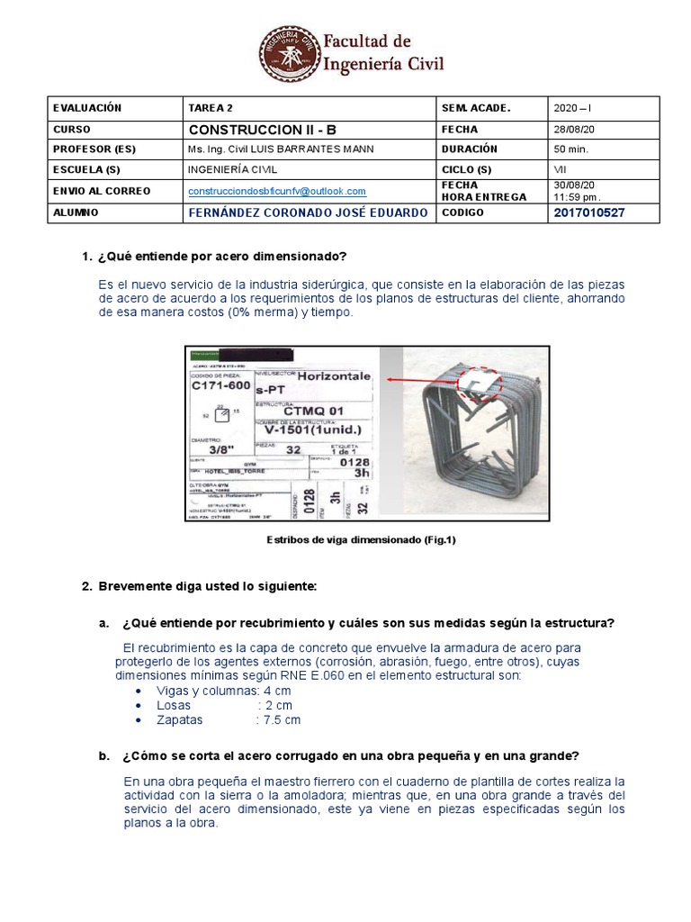 Tarea 2 - Construcción II - Secb PDF | PDF | Acero | Materiales de construcción