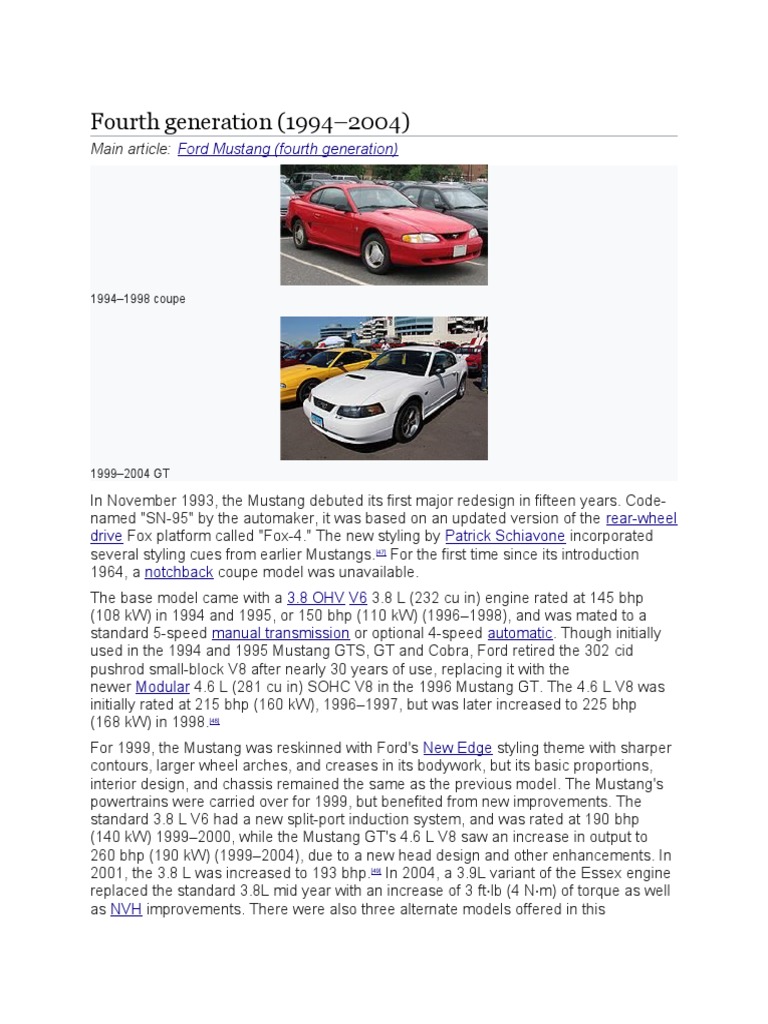 Fourth Gen Ford Mustang Overview | PDF | Motor Vehicle Manufacturers Of ...