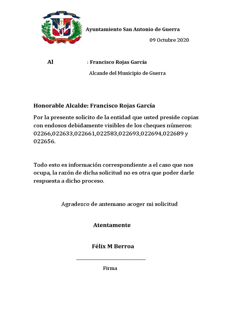 Santo Domingo Este Rep Carta 01 | PDF