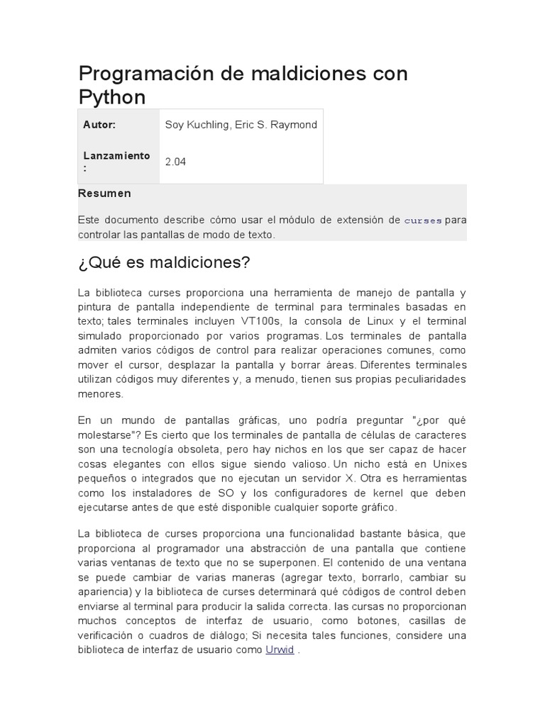 Programación de Maldiciones Con Python | PDF | Terminal de computadora | Color