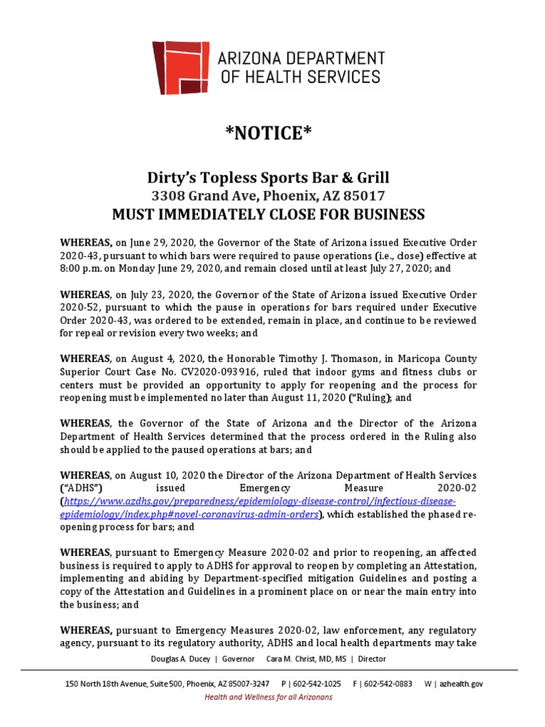 Dirty's Topless Bar Closure Notice | PDF | Public Law | Common Law