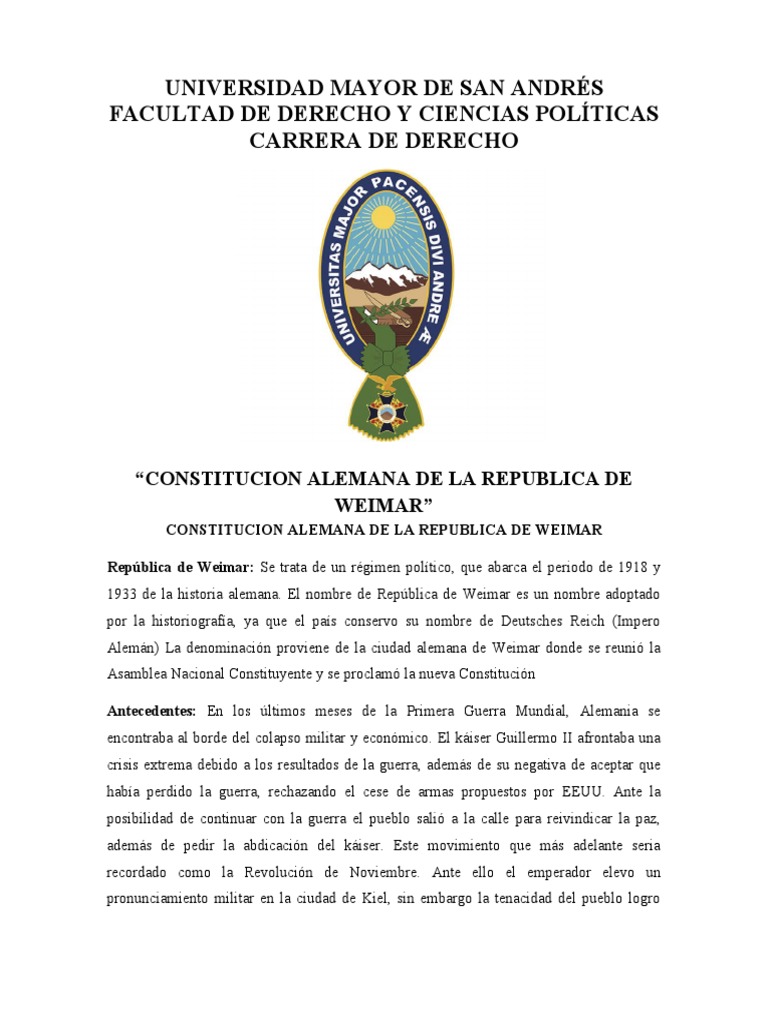 Constitucion Alemana de La Republica de Weimar - Resiliencia | PDF ...