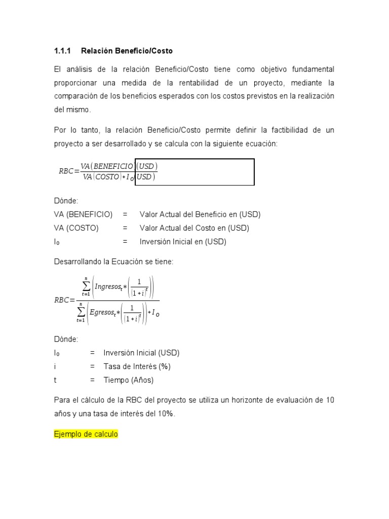 Análisis Relación Beneficio/Costo | PDF | Métodos y materiales de ...