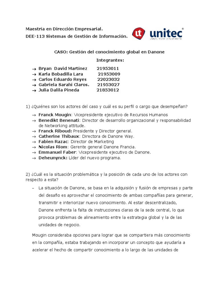 Caso Danone | PDF | Conocimiento administrativo | Conocimiento