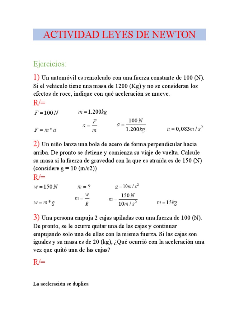 Actividad Leyes de Newton | Descargar gratis PDF | Las leyes del ...