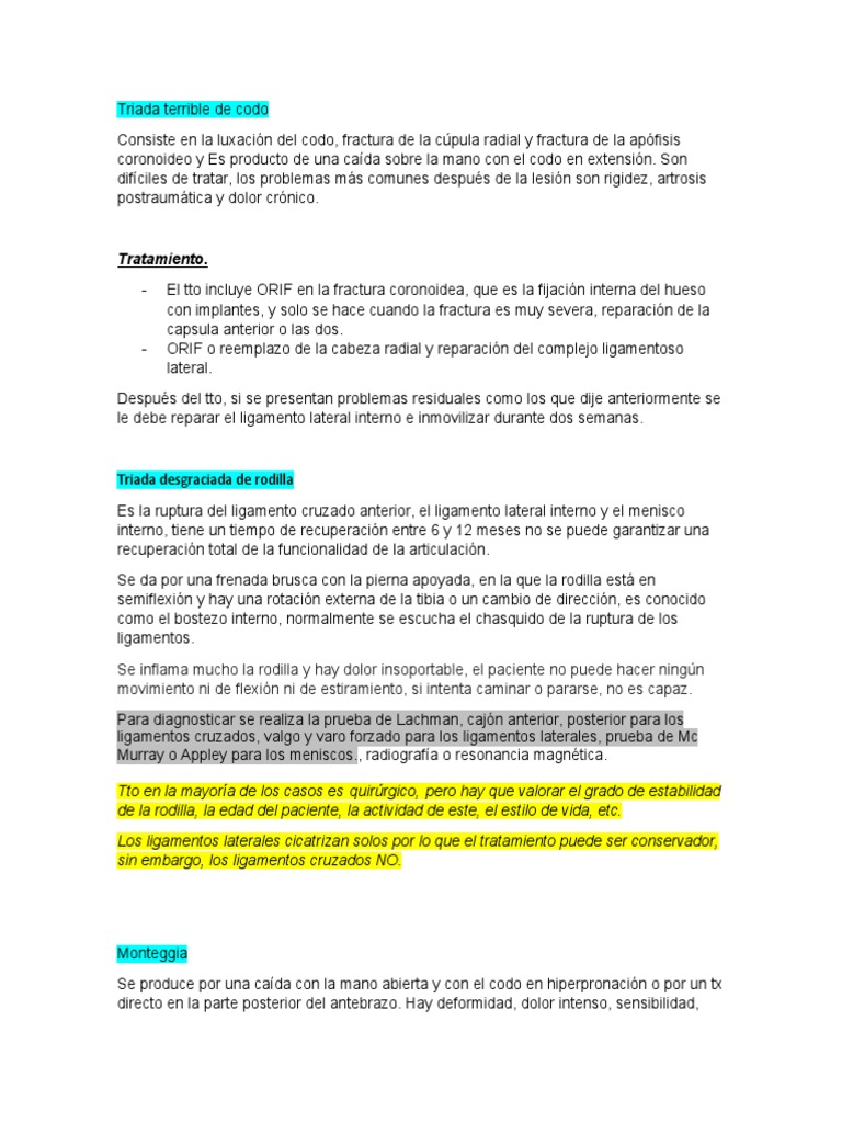Triada Terrible de Codo | PDF | Rodilla | Articulaciones