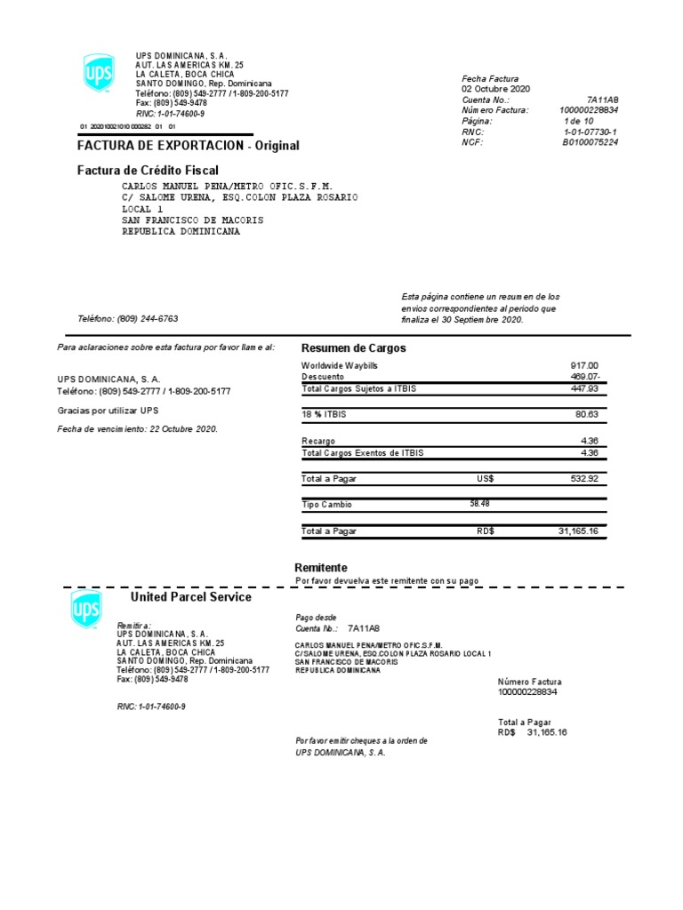Factura de UPS República Dominicana | PDF | República Dominicana | Science
