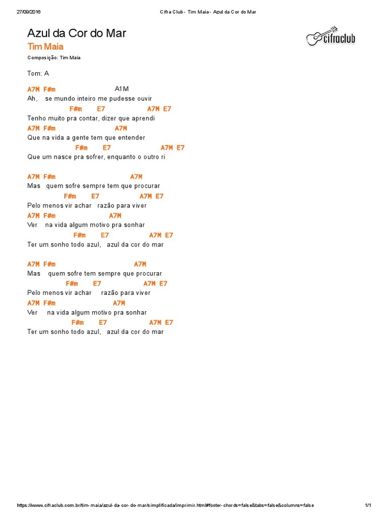 Cifra Club - Tim Maia - Azul Da Cor Do Mar | PDF