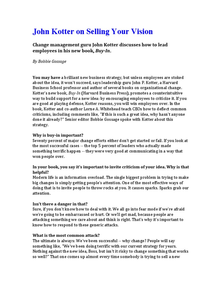 John Kotter's Buy-In for Change Leadership | PDF