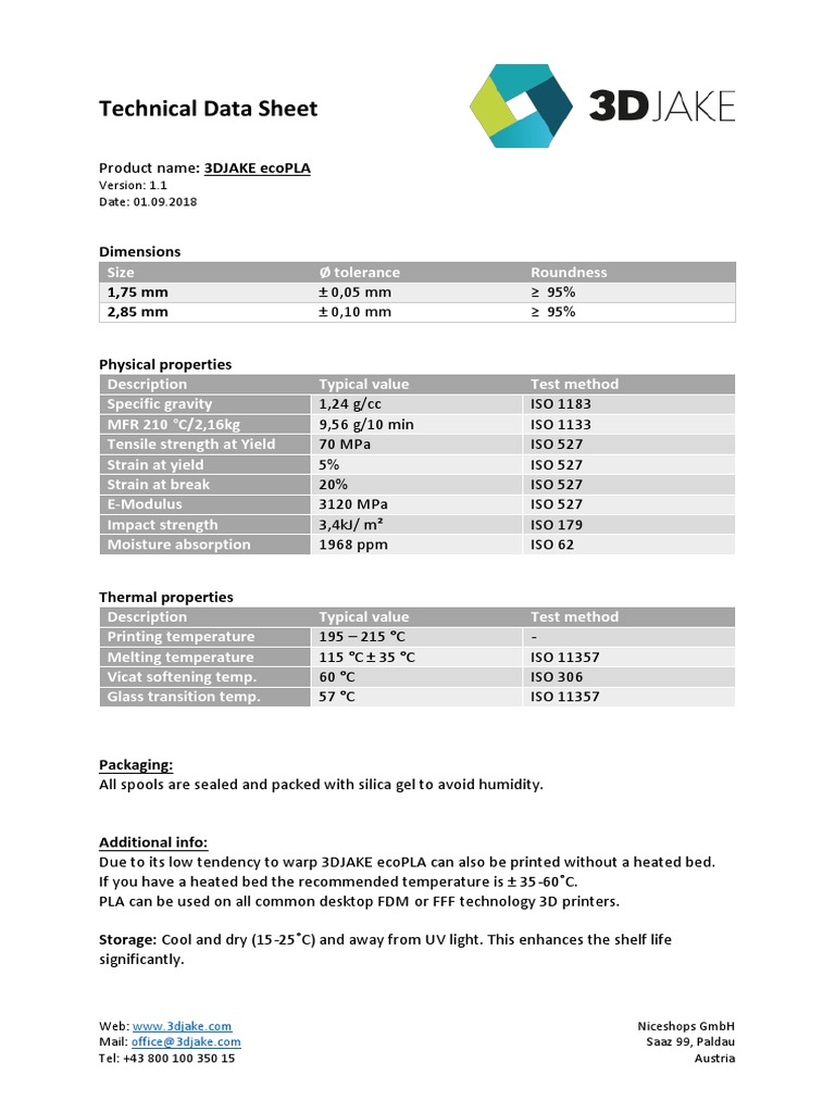 Technical Data Sheet: Dimensions 1,75 MM 2,85 MM | PDF