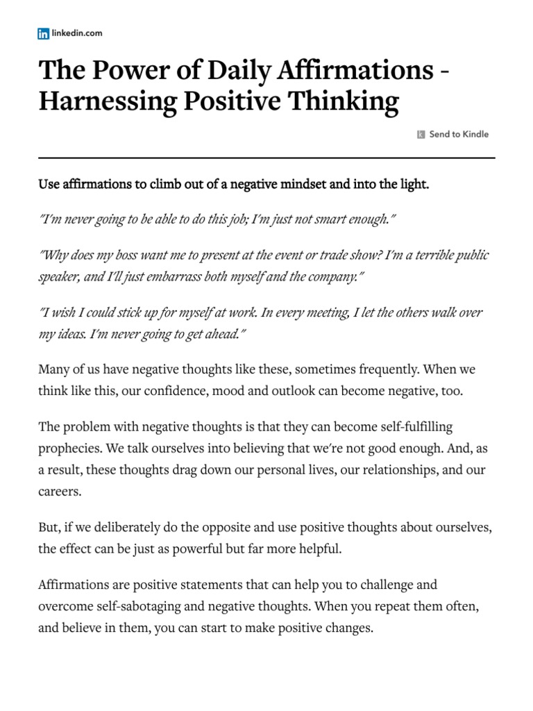 The Power Of Daily Affirmations Harnessing Positive Thinking Pdf