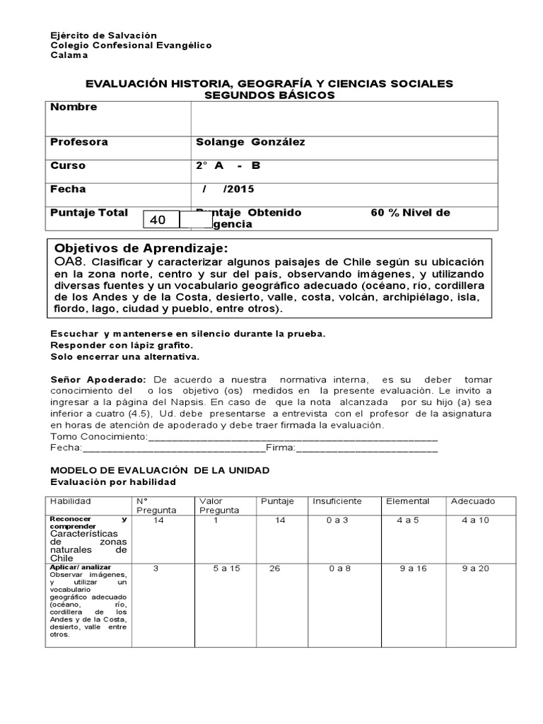 Optimized Title for Chilean Geography Test for 2nd Graders | PDF ...
