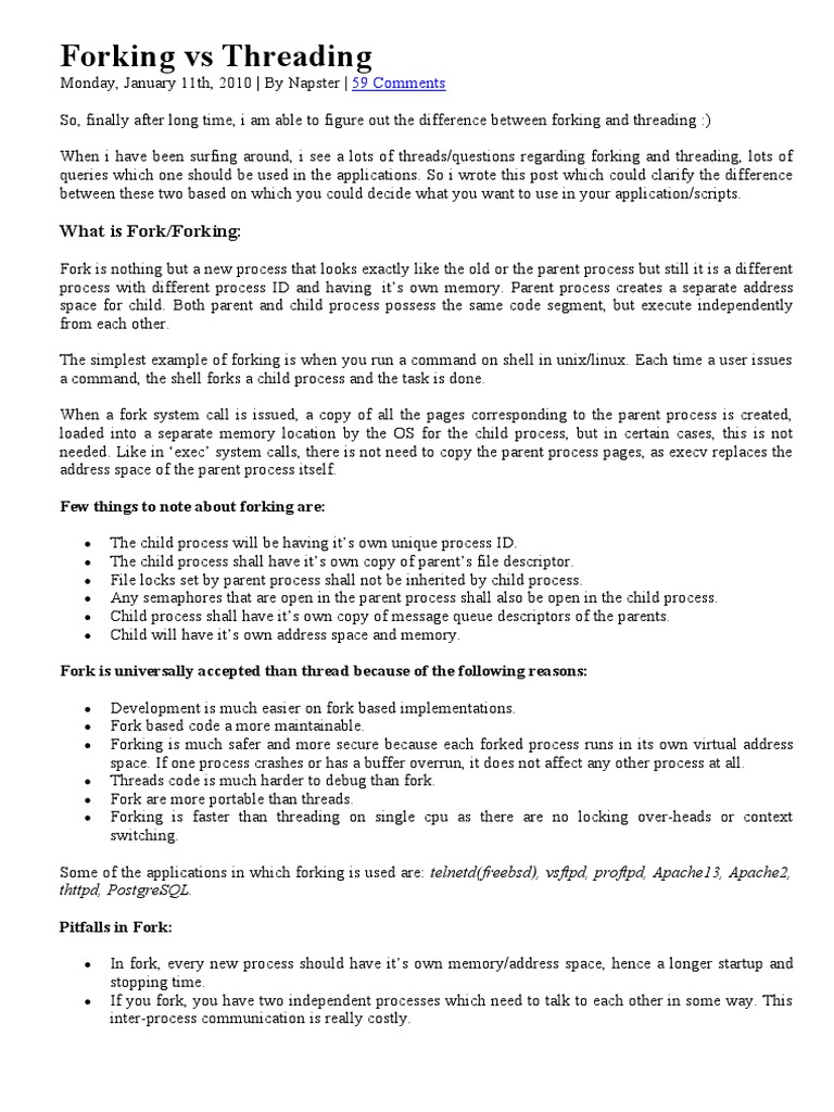 Forking Vs Threading: What Is Fork/Forking | PDF | Thread (Computing) | Process (Computing)