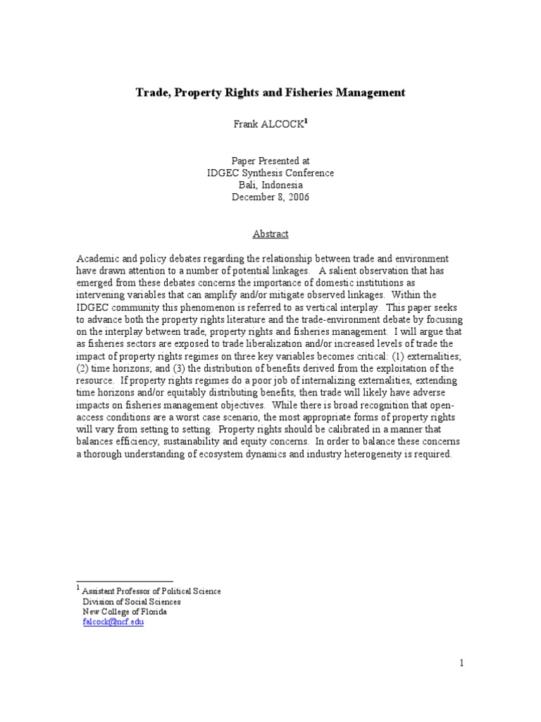 Alcock 2006 Trade Property Rights and Fisheries Management | PDF ...
