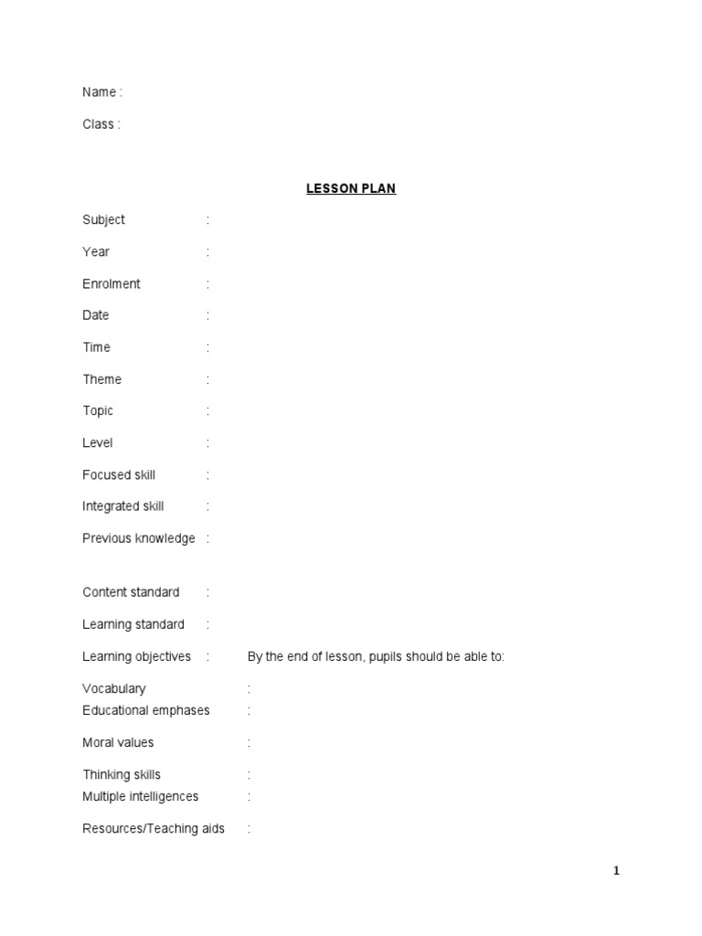 Template For Lesson Plan (KSSR) | PDF