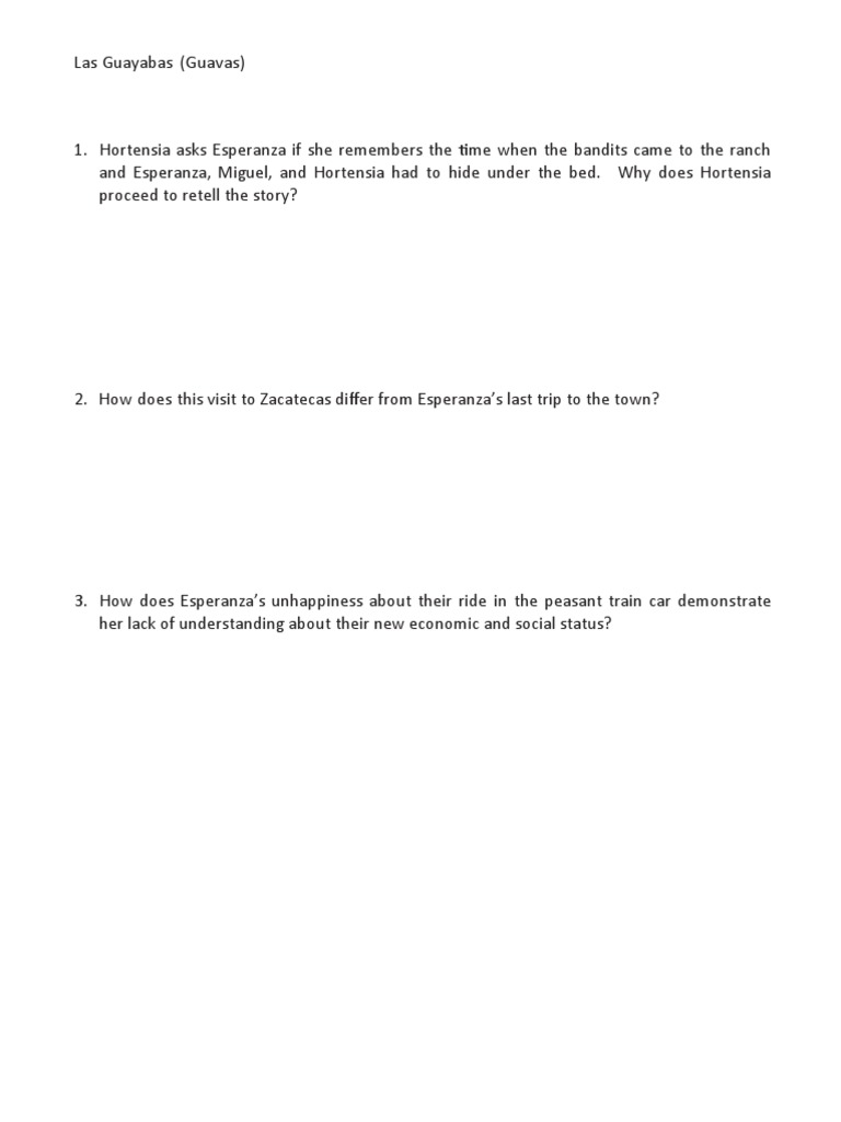 Esperanza Rising Reflection Questions Las Guayabas and Melones | PDF