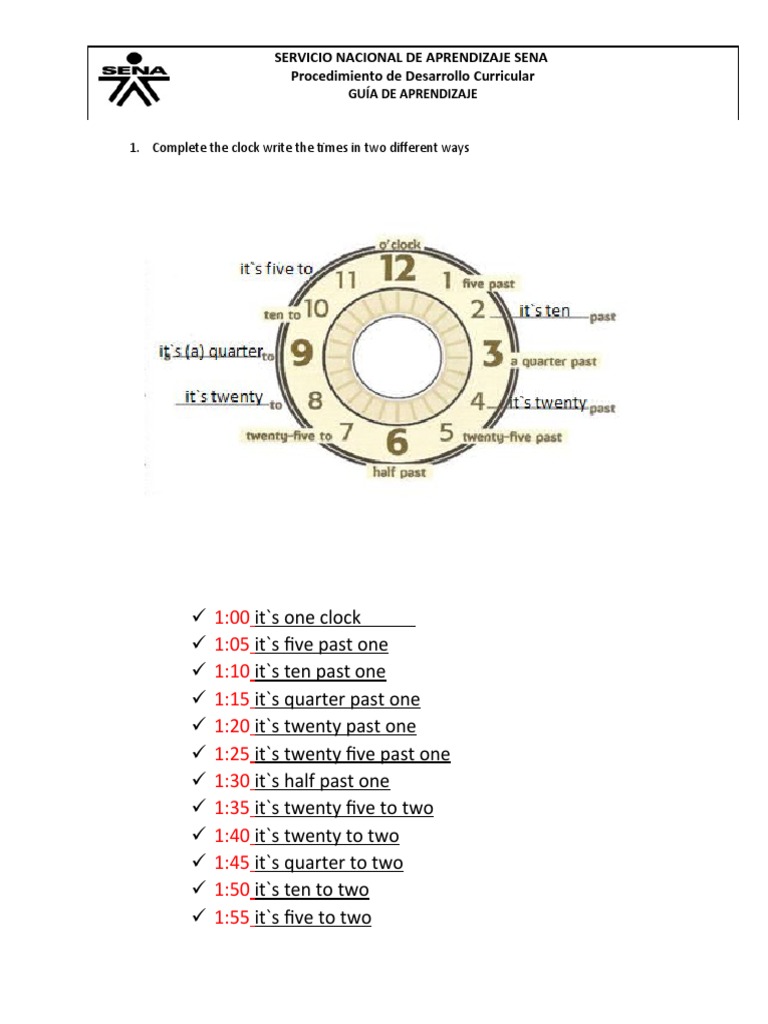 Complete The Clock Write The Times in Two Different Ways | PDF