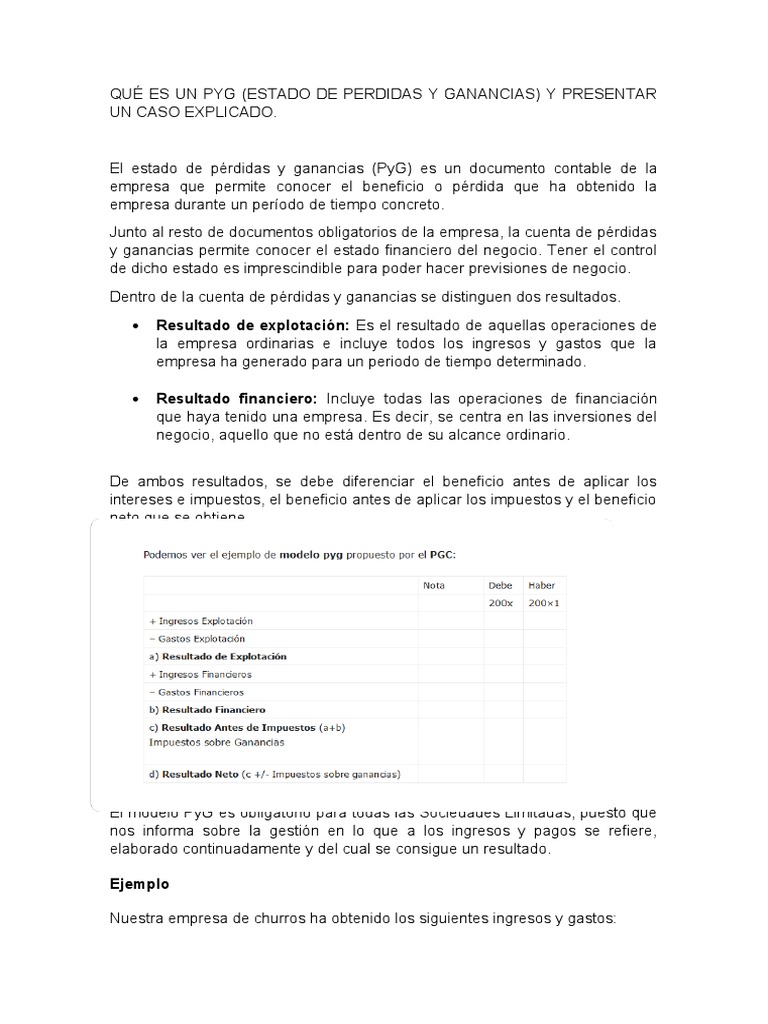 Qué es el PyG en contabilidad empresarial | PDF | Negocios | Finanzas y ...