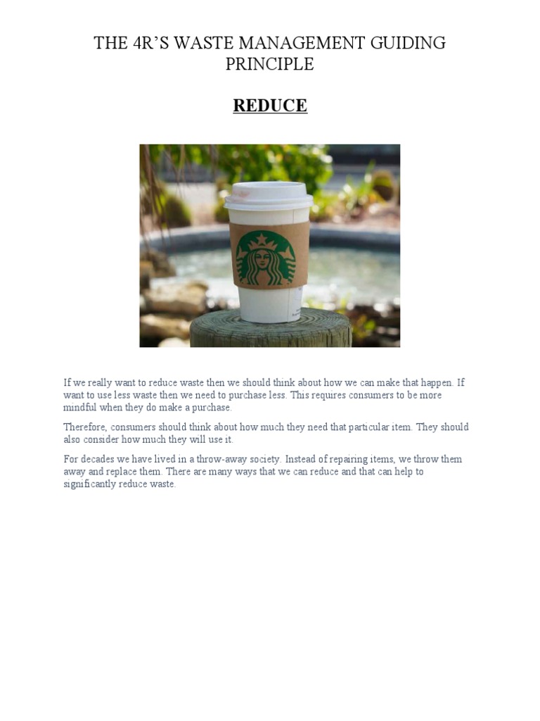 The 4R'S Waste Management Guiding Principle: Reduce | PDF | Reuse ...