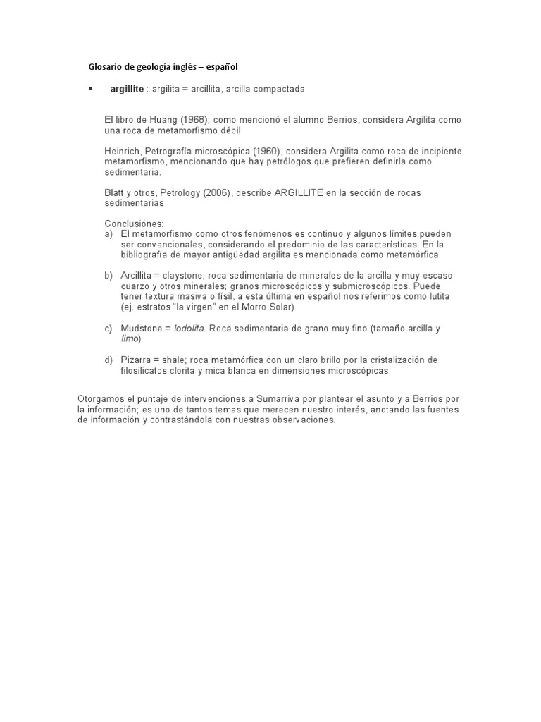Glosario Geológico: Argilita y Más | PDF