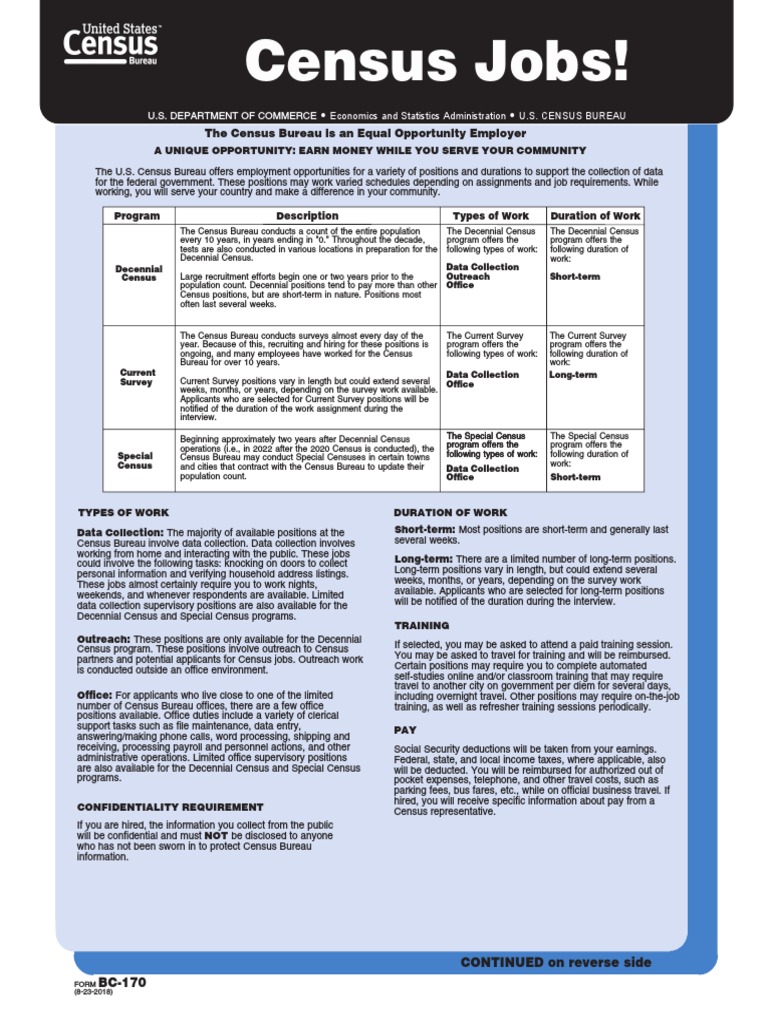 Census Bureau Job Opportunities | PDF | United States Census Bureau ...