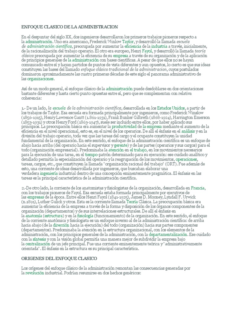 Enfoque Clasico de La Administracion | PDF | Planificación | Economias