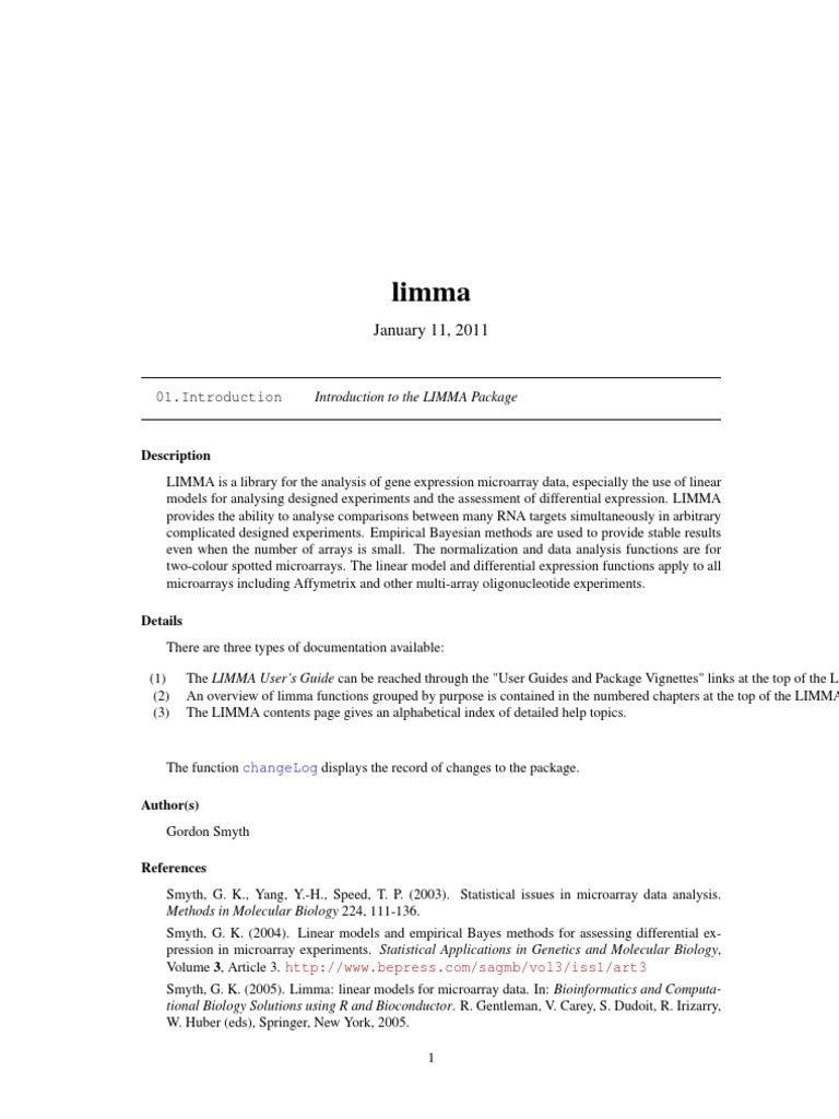 Limma: January 11, 2011 | PDF | Dna Microarray | Receiver Operating ...