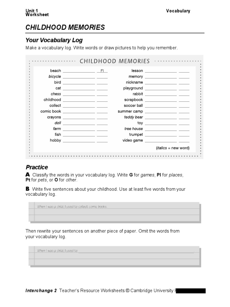 Childhood Memories: Your Vocabulary Log | PDF