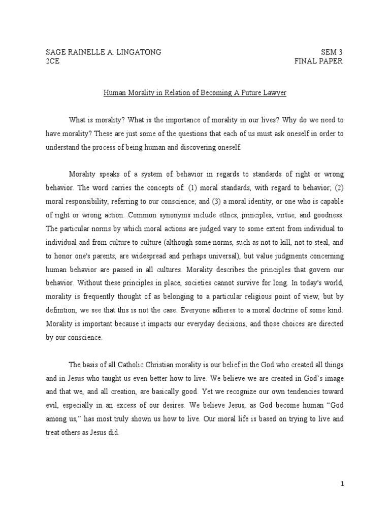 FINAL - Sem 3 Reflection Paper | PDF | Good And Evil | Morality