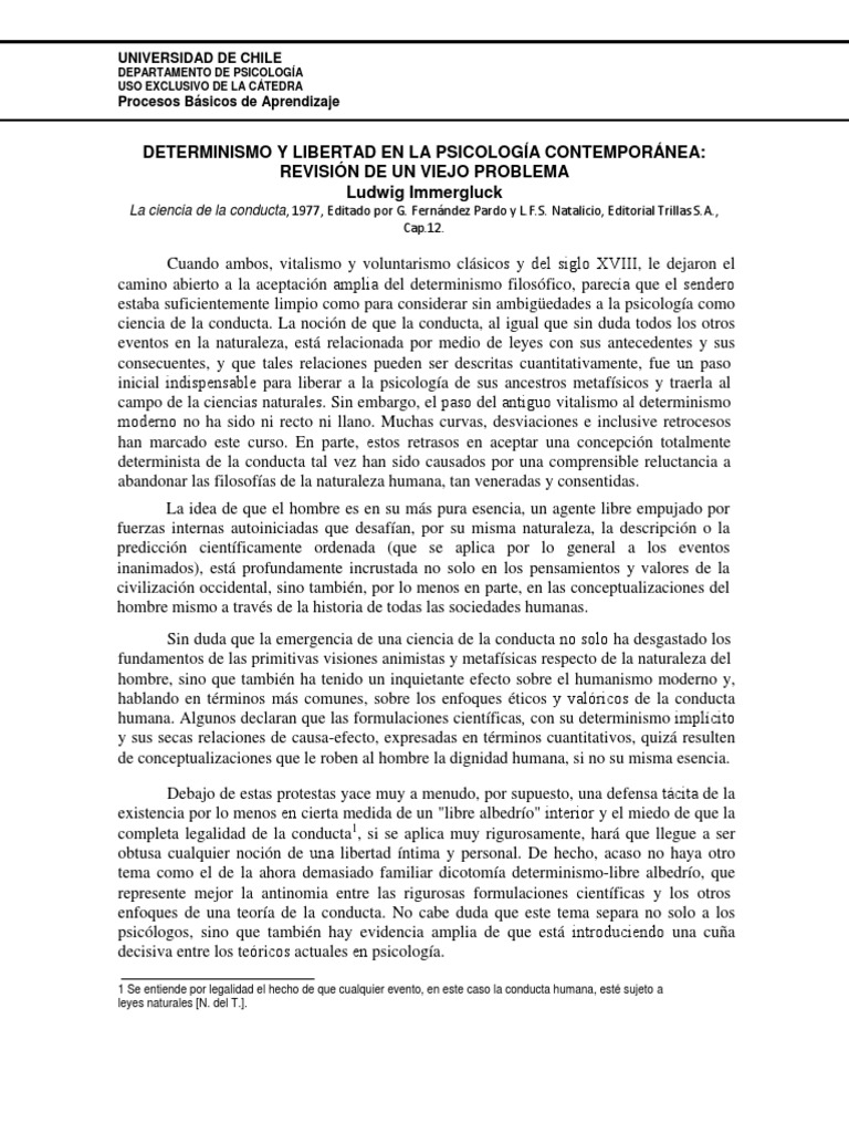 Determinismo y Libertad en Psicología Contemporanea | PDF | Determinismo | Libre albedrío