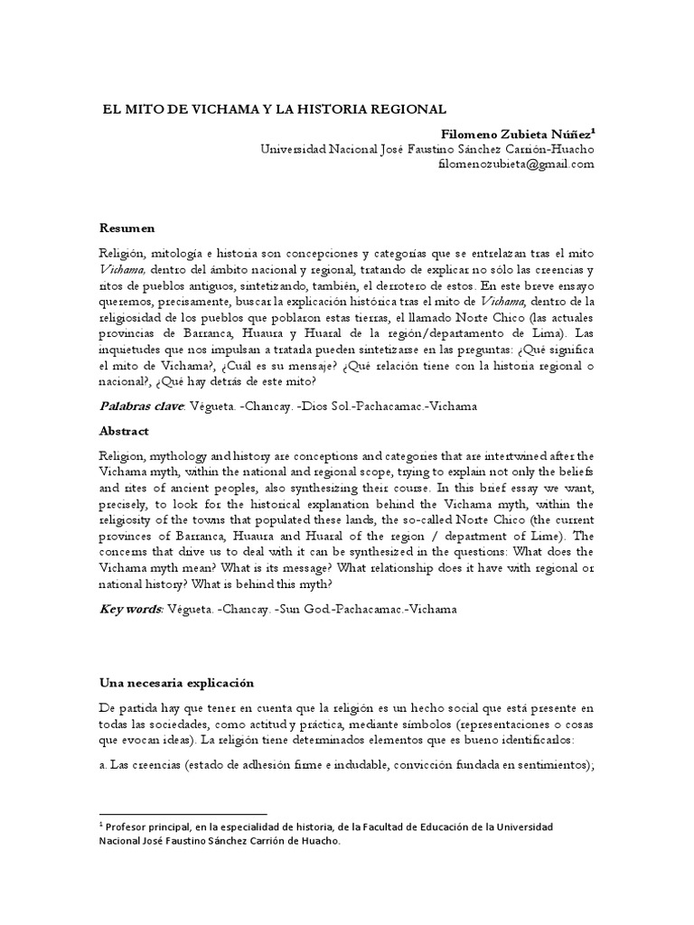 El Mito de Vichama y su Historia Regional | PDF | Imperio Inca ...
