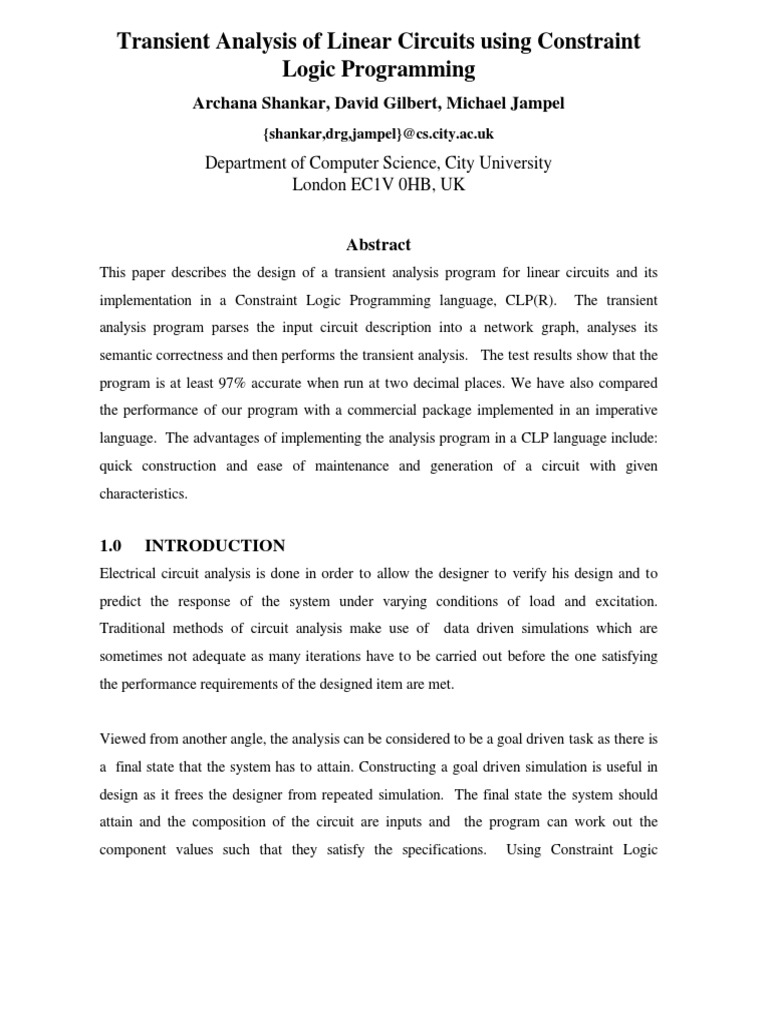 Transient Analysis of Linear Circuits Using Constraint Logic Programming | PDF | Network ...