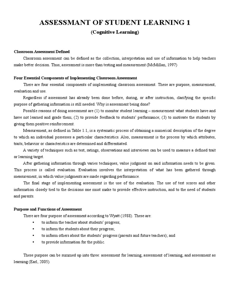 Assessmant of Student Learning 1 | PDF | Educational Assessment ...