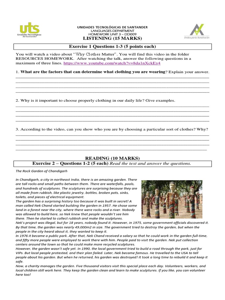 Listening (15 Marks) Exercise 1 Questions 1-3 (5 Points Each) | PDF