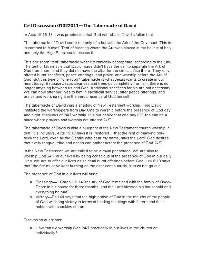 Cell Discussion 01022011 | PDF | Tabernacle | Ark Of The Covenant