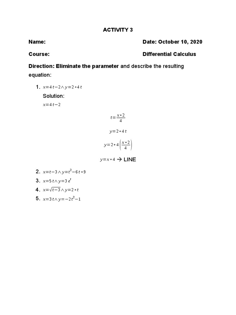 ACTIVITY 3 Parametric Equations | PDF