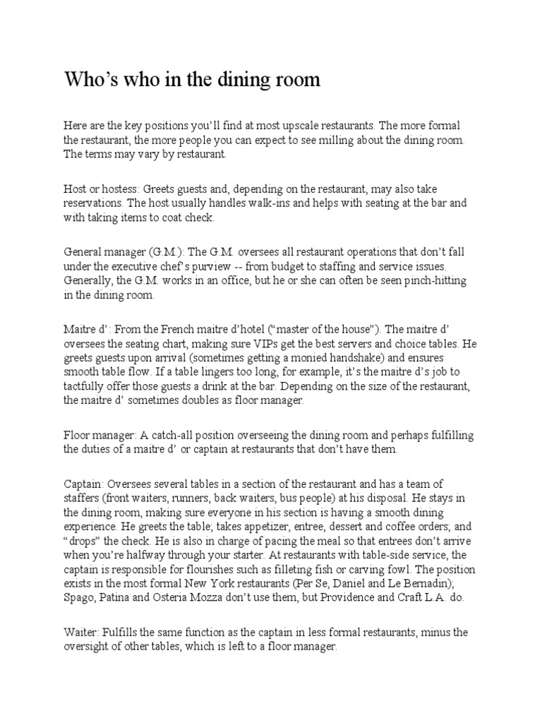 Who Is in The Dining Room | PDF | Restaurants | Waiting Staff