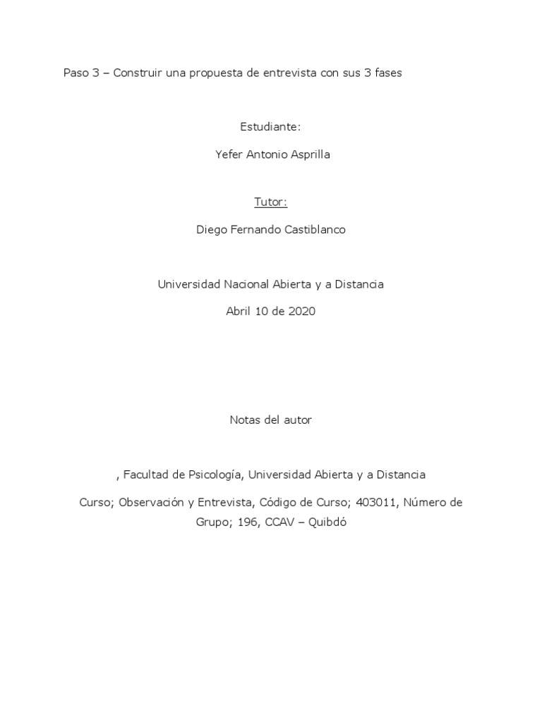 Yefer Observacion Paso 3 - Construir Una Propuesta de Entrevista - Yefer Asprilla # 196 | PDF ...